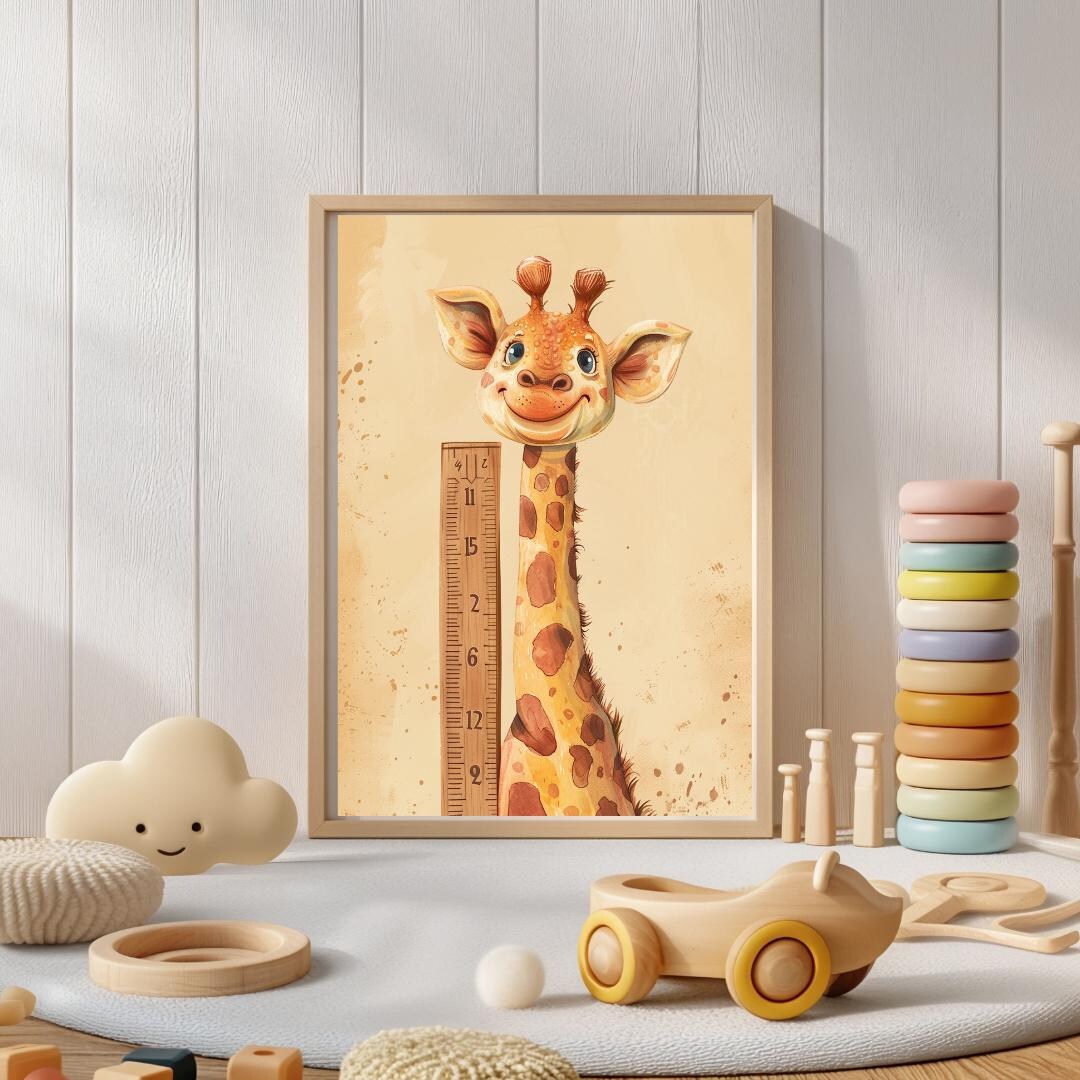 Giraffe Measure Wall Art | Whimsical Illustration | Cute Kids Music ...