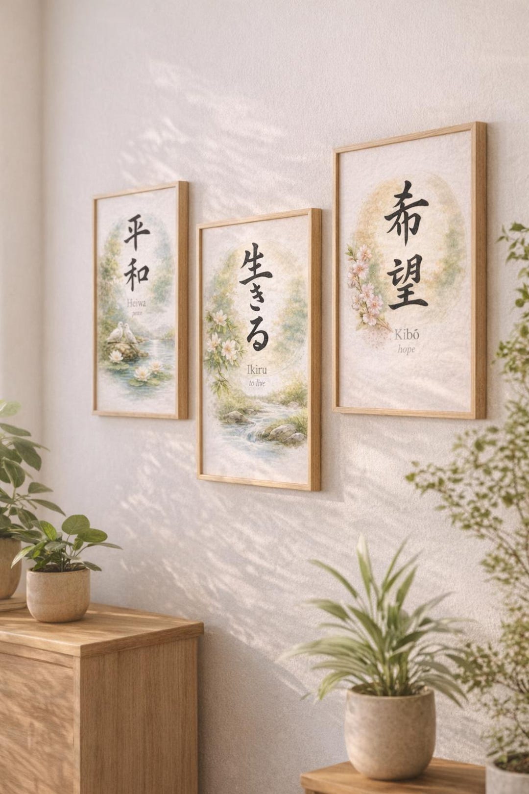 Set of 3 Prints,japanese Calligraphy, Kanji,mindfulness Meditation ...