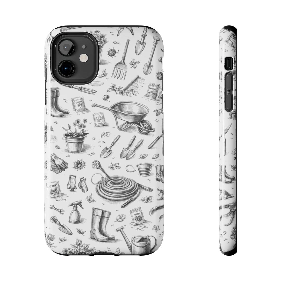 Hand-drawn Gardening Tools Phone Case | Tough Phone Case - Etsy