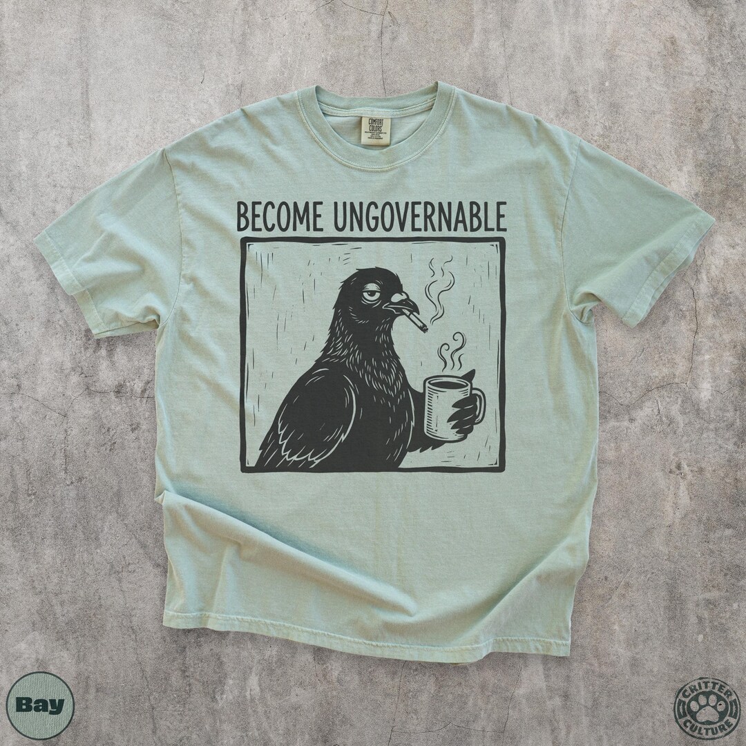 Become Ungovernable Pigeon Linocut T-shirt, Funny Bird Graphic Tee ...