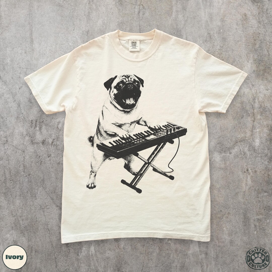 Keyboard Pug Vintage Graphic T-shirt, Funny Dog Playing Piano Tee ...