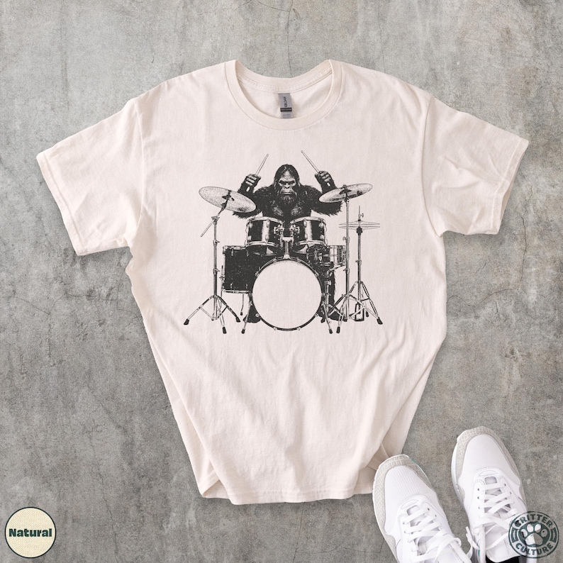 Bigfoot Drummer Vintage T-shirt, Funny Sasquatch Playing Drums Tee ...