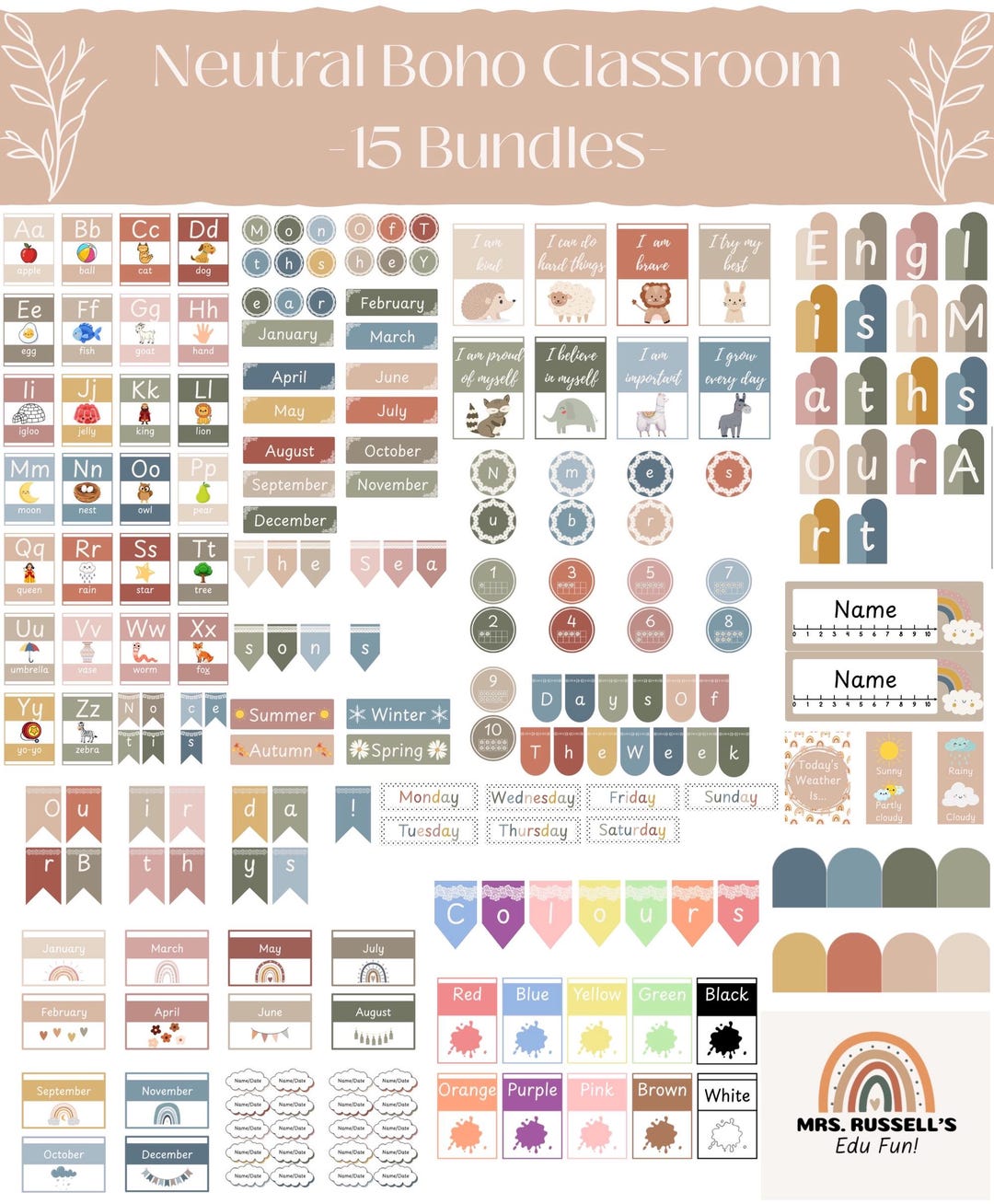 Boho Classroom Decor- 15-piece Neutral Theme Set - Etsy