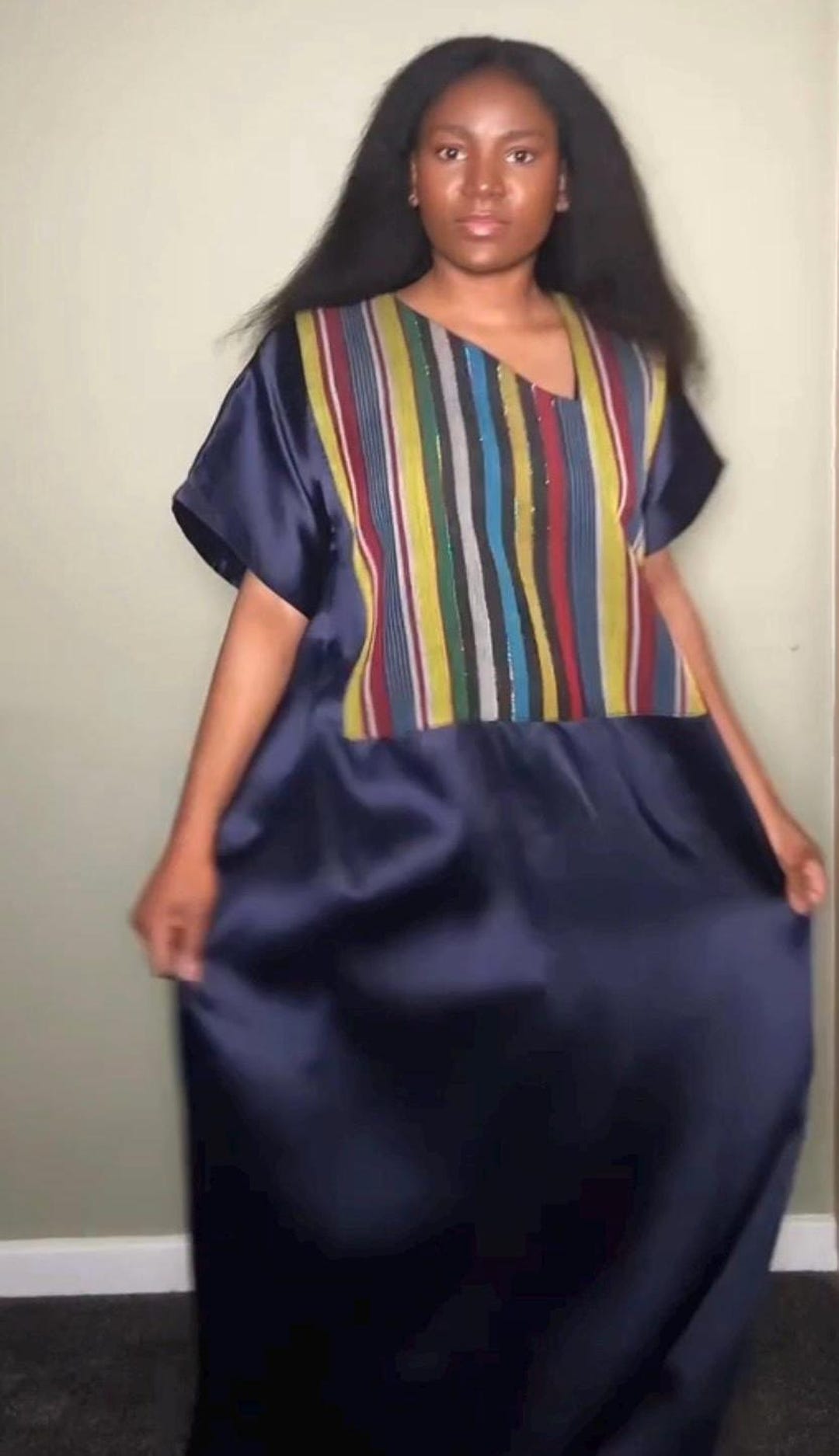 Navy Blue African Maxi Dress, Ankara Damask Bubu Kaftan With Pockets - Etsy