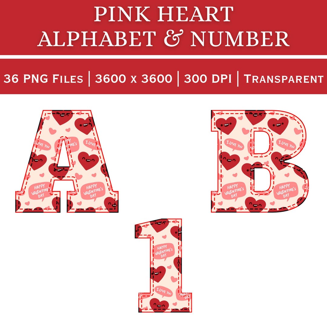 Pink Heart Alphabet & Numbers PNG A to Z and 0 to 9 | Cute Love Letter ...
