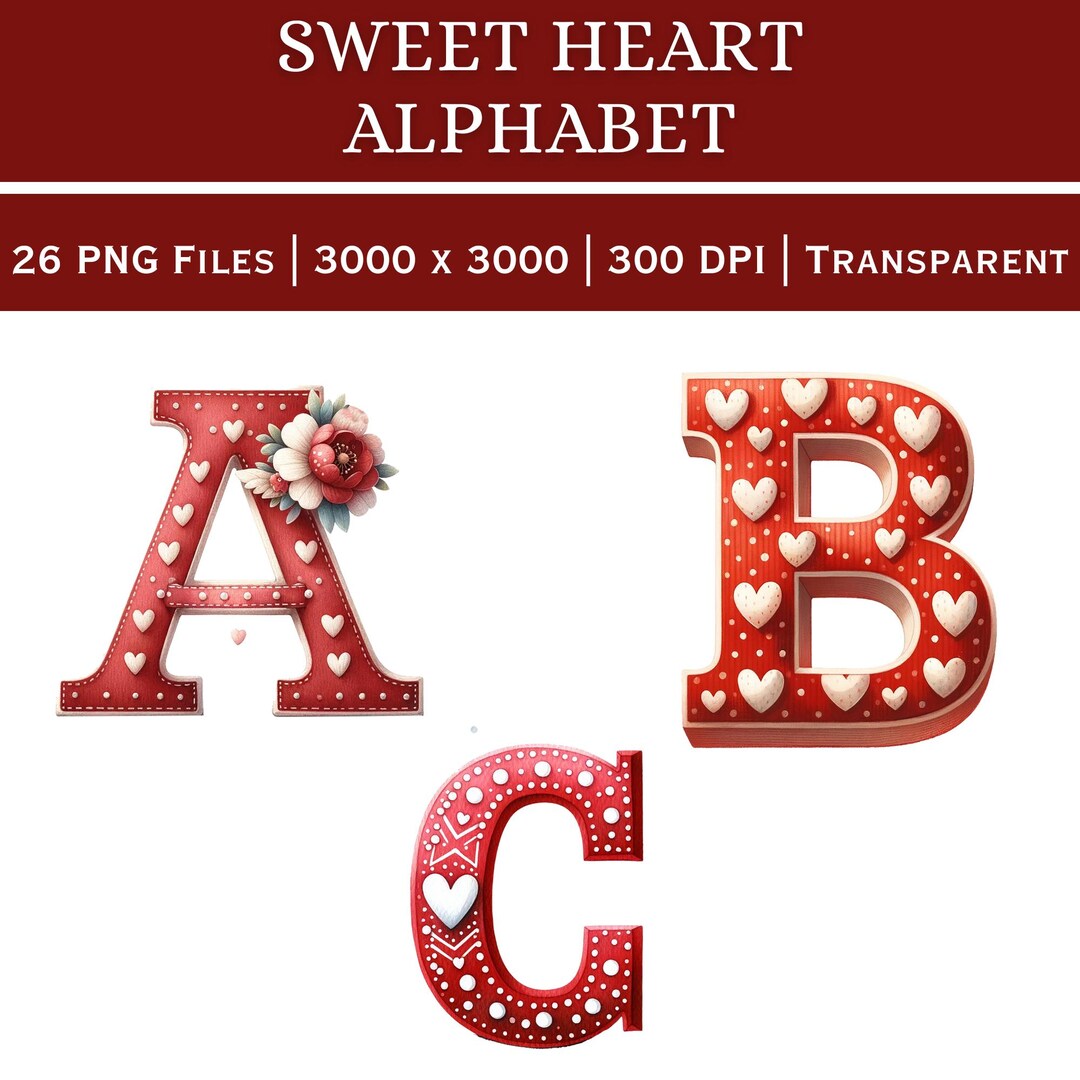Sweet Heart Alphabet PNG A to Z | Cute Love Heart Letter Set for ...