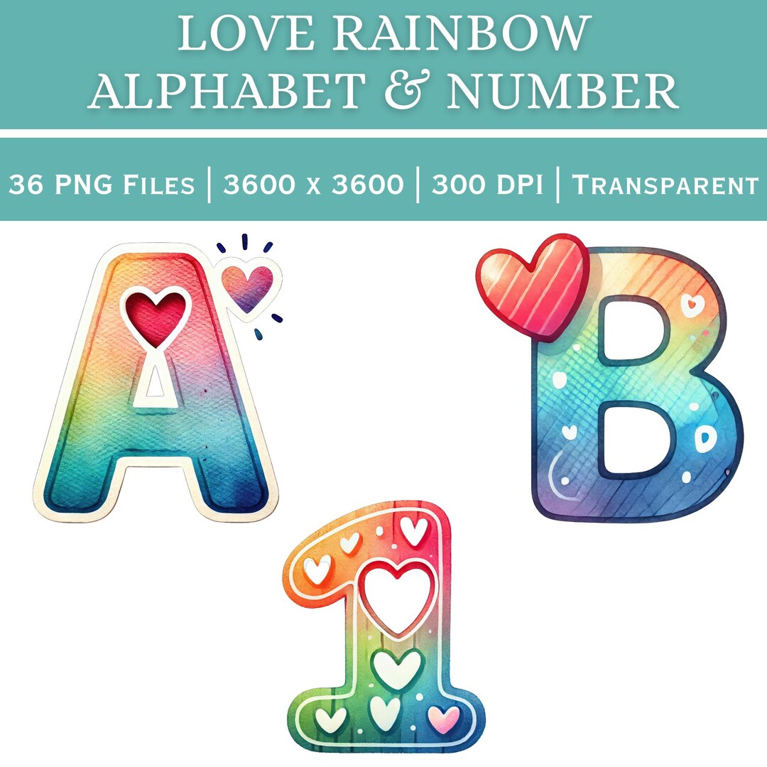 Love Rainbow Alphabet & Numbers PNG A to Z and 0 to 9 | Colorful Letter ...