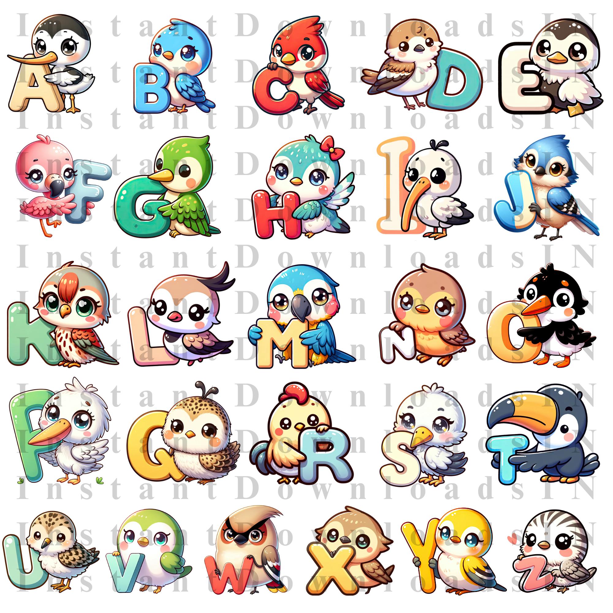 Bird Alphabet PNG A–Z | Nursery Kids Letter Set | Animal ABC Decor ...