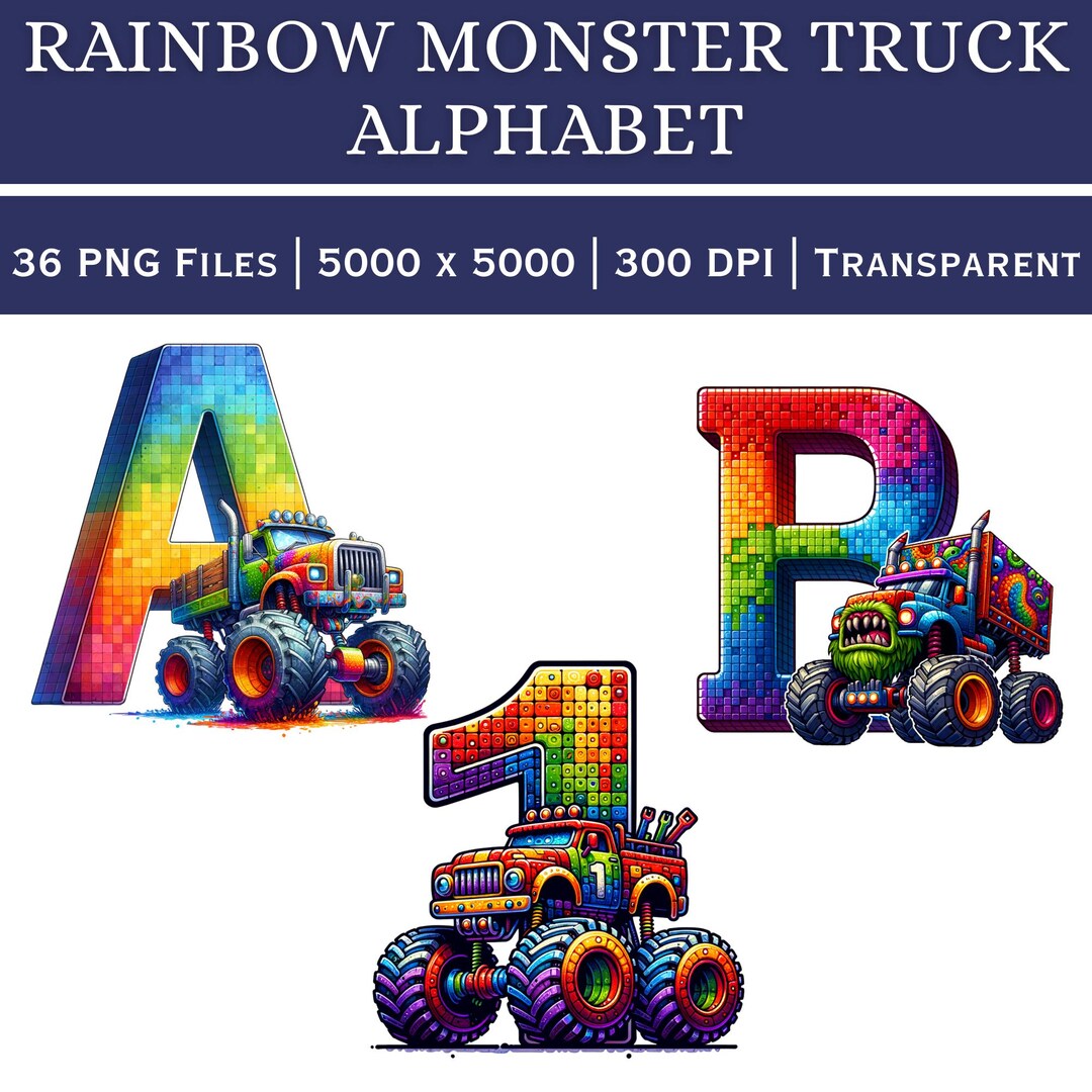 Rainbow Monster Truck Alphabet PNG | Kids Learning (digital Download ...
