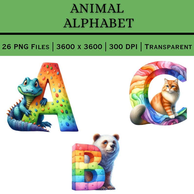 Animal Alphabet Letters A to Z PNG | Animal ABC Kids Learning Crafts ...