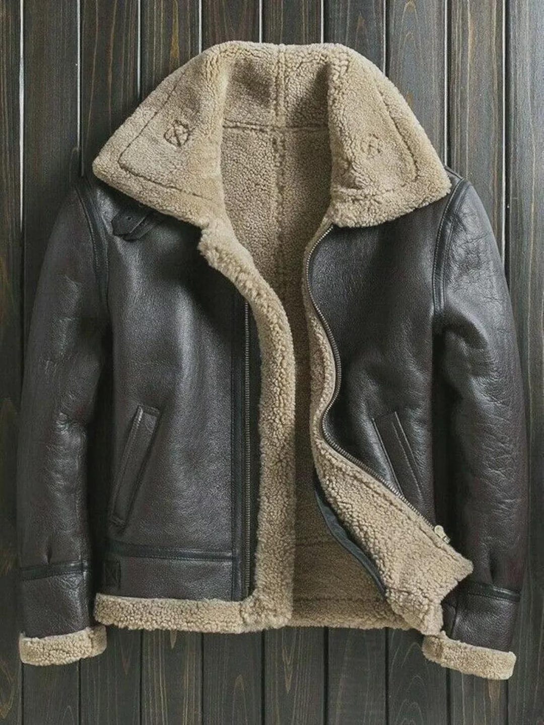 Men's B3 RAF Aviator Bomber Jacket Real Shearling Sheepskin Leather ...
