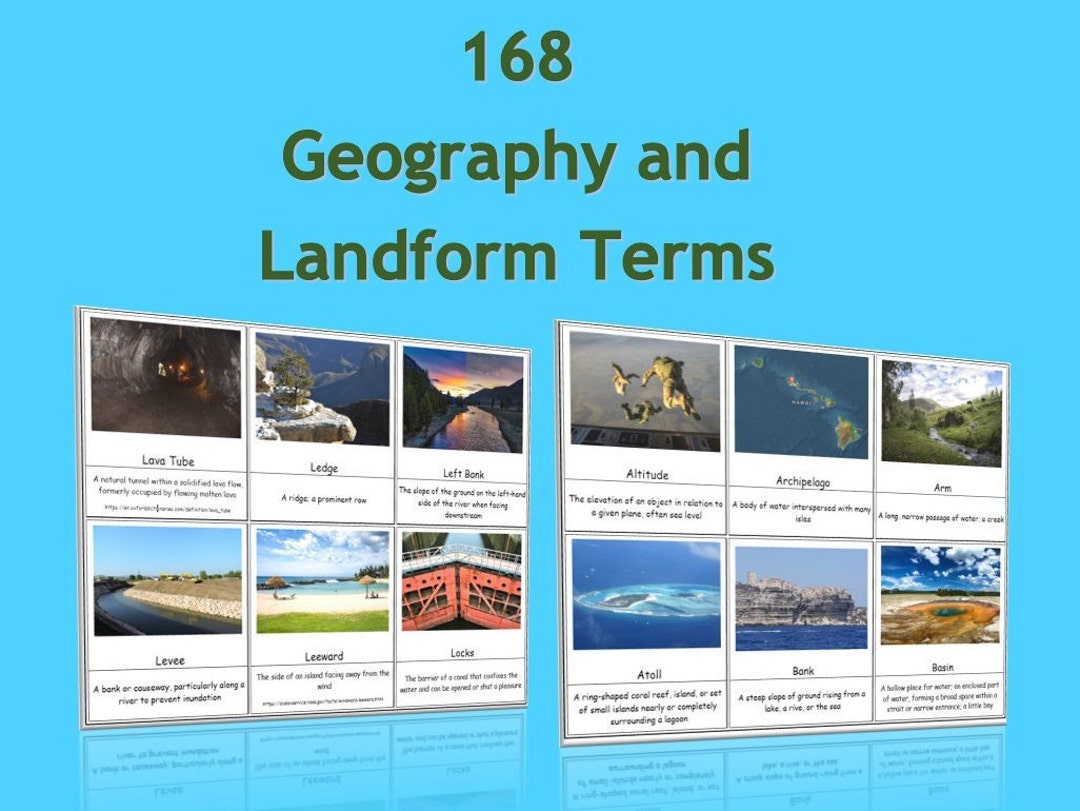 168 Geography and Landform Terms Flash Cards / 3 Part Montessori Cards ...