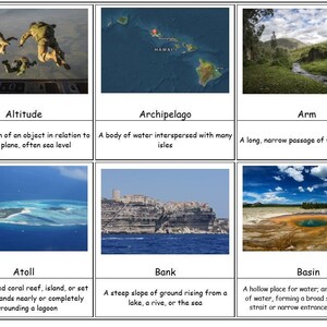 168 Geography and Landform Terms Flash Cards / 3 Part Montessori Cards ...