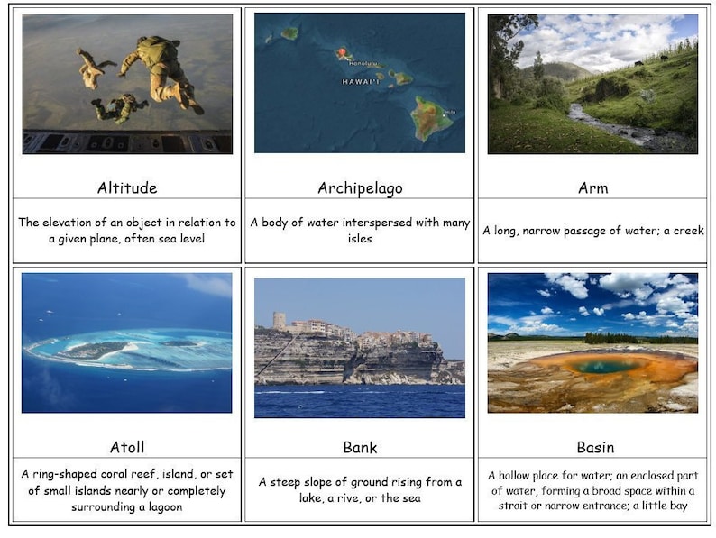 168 Geography and Landform Terms Flash Cards / 3 Part Montessori Cards ...
