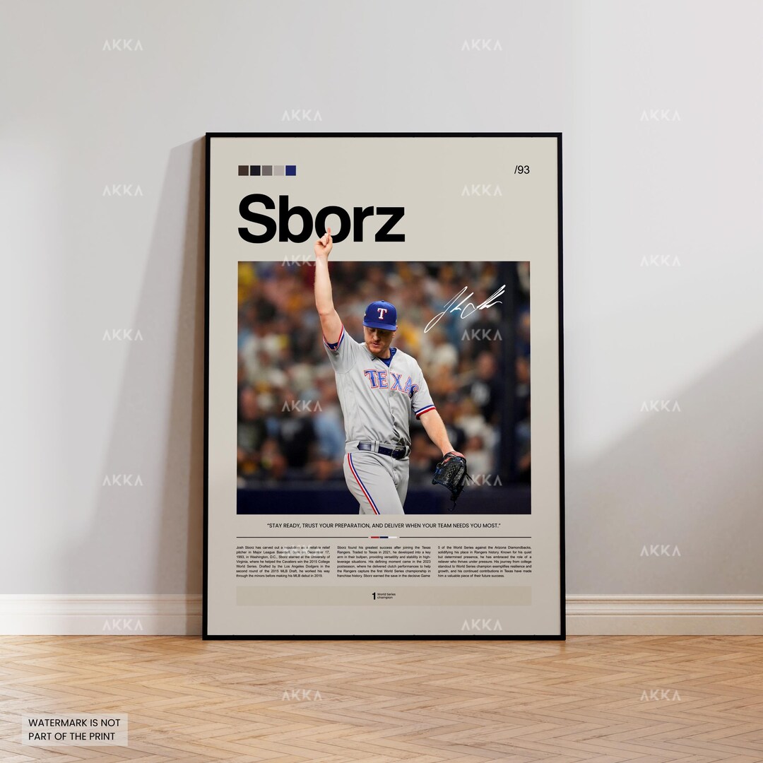 Josh Sborz Poster, Texas Rangers Wall Art Print, Framed MLB Baseball ...