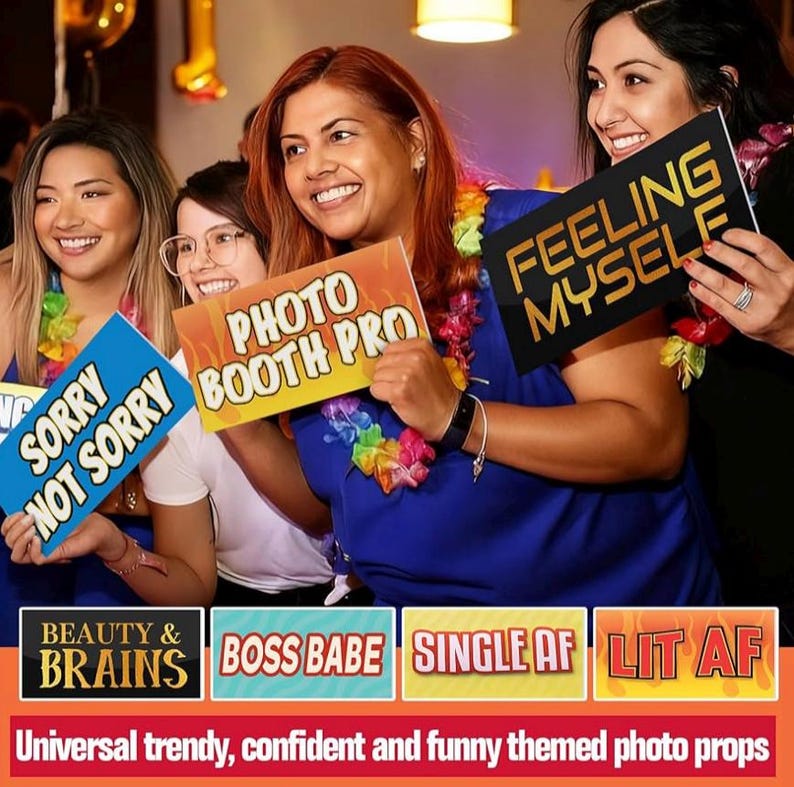 24 Funny Photo Booth Props – Double-sided Waterproof PVC Selfie Signs ...