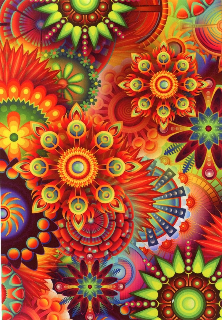 A4 Fabric-quality Printed Psychedelic Design Duchess Satin- Craft ...