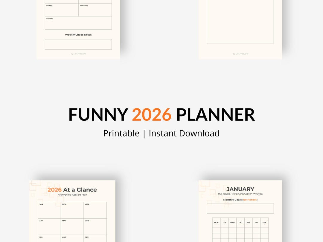 Funny 2026 Planner | Printable Year at a Glance & Weekly, 12 Months ...