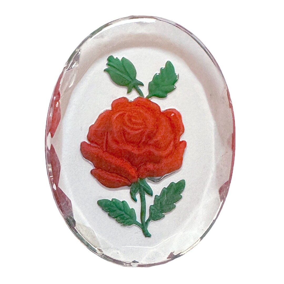 Vintage West German Acrylic Rose Intaglio, Red Rose in a Clear Stone ...
