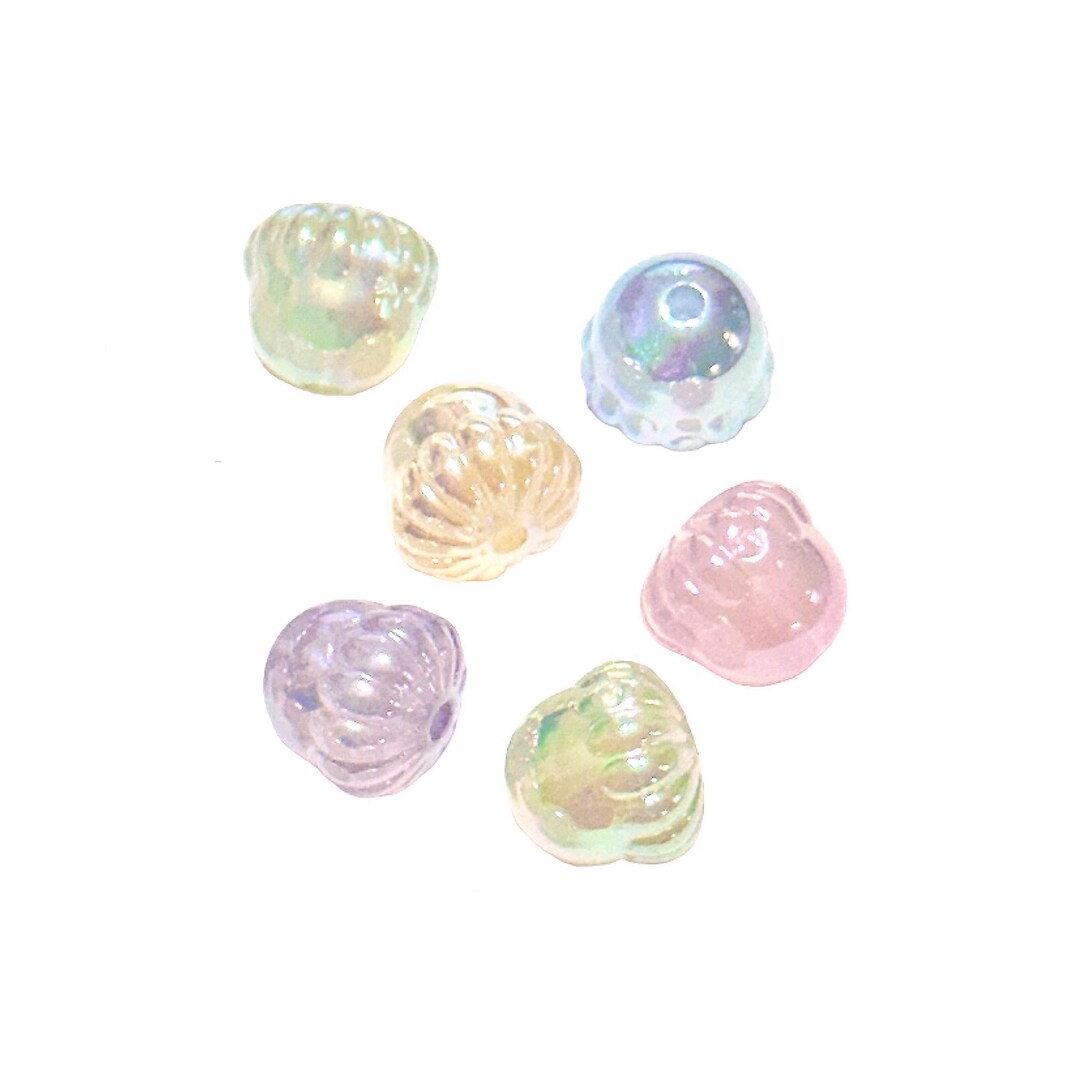 Iridescent Acorn Beads, Set of 6 Pieces, Acrylic Beads, Pastel Colors ...