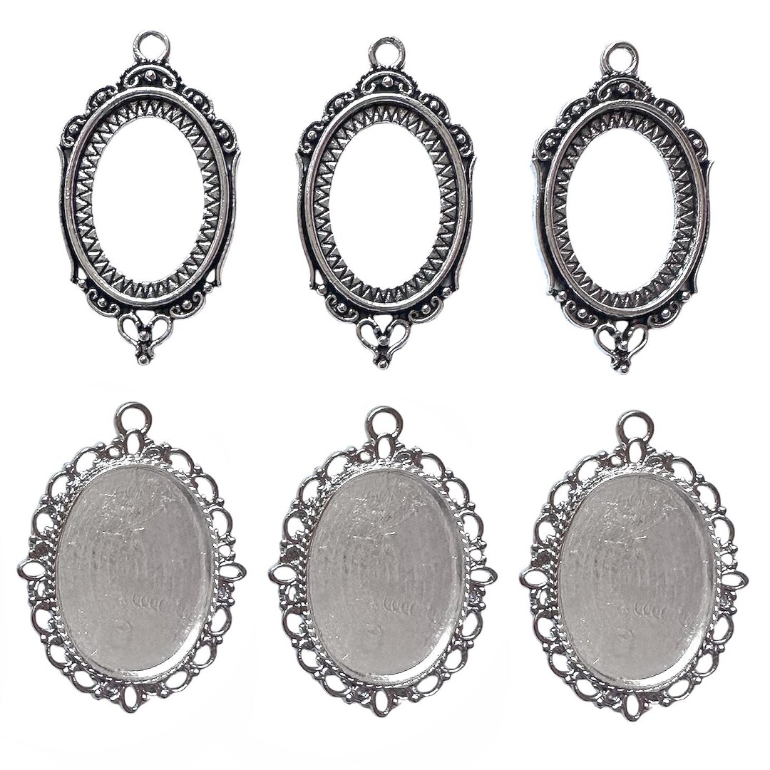 Set of 6 Pendant Mounts, Frame Border, 2 Different Styles, Silver ...