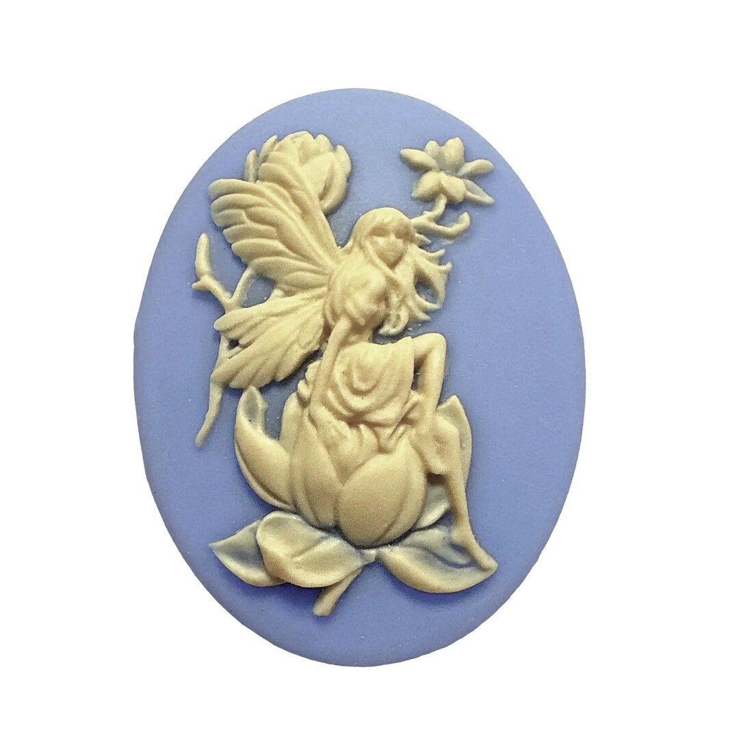 Wedgewood Blue Fairy Cameo, Resin Cameo, Cream Over Blue, 40 X 30mm, B ...