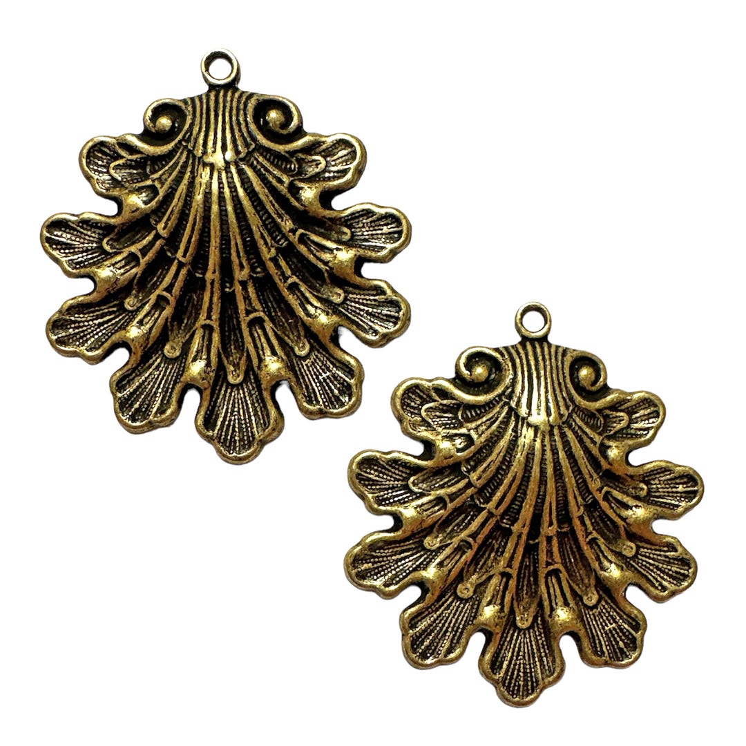Large Antique Brass Shell Stamping Pendants, 2 Pieces, Jewelry Supplies ...