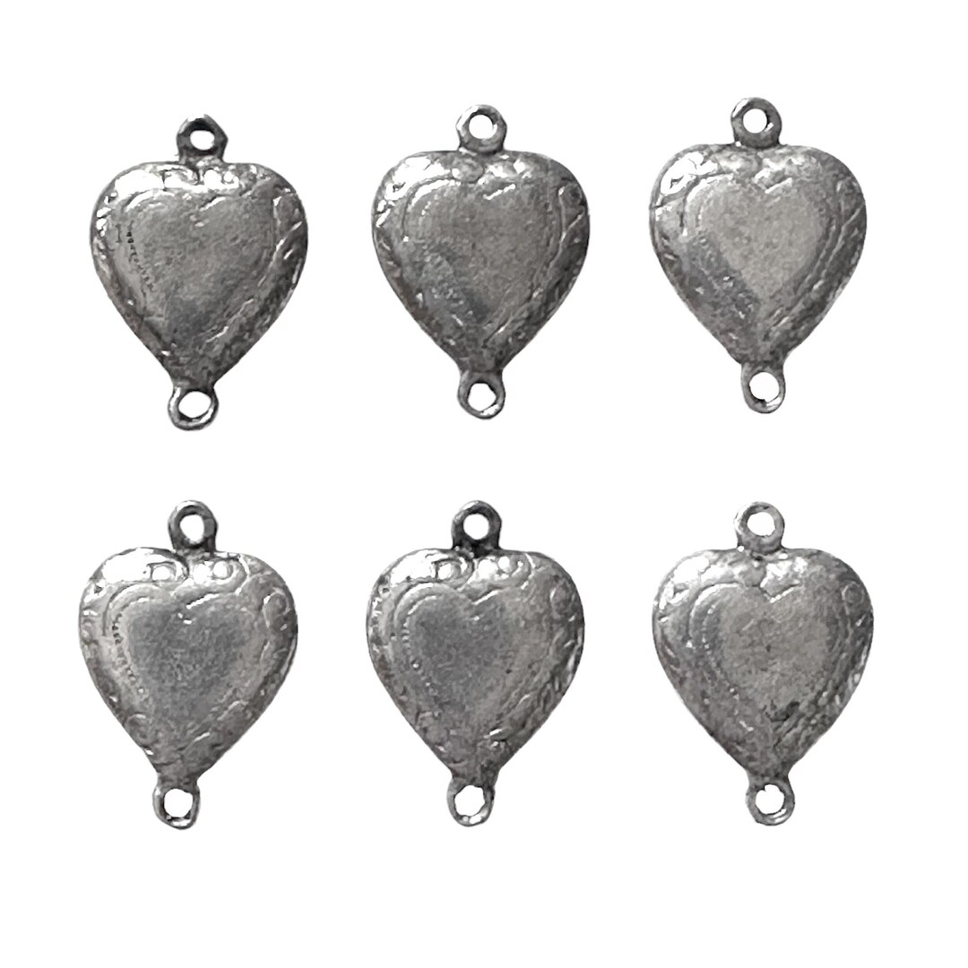 Double Sided Heart Connectors, 6 Pieces, Old Silver Pewter, B'sue by ...