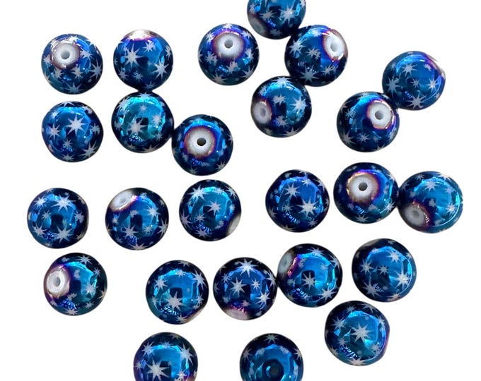Metallic Blue Star Design Glass Beads, 25 Pieces, Beading Supplies, B ...
