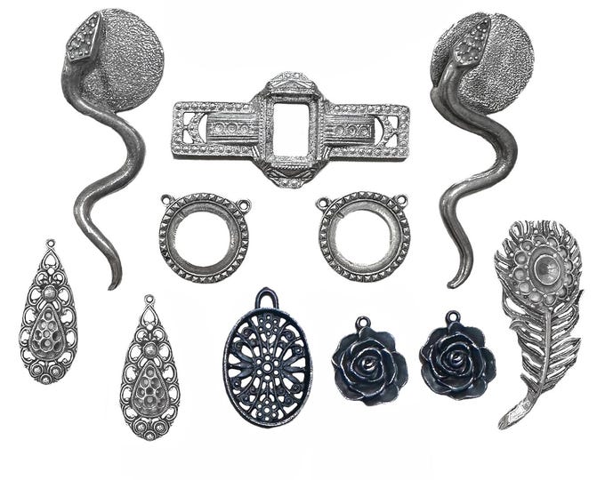 1928 Pewter Castings, 11 Pieces, Raw Pewter, Old Silver, Matte Black ...