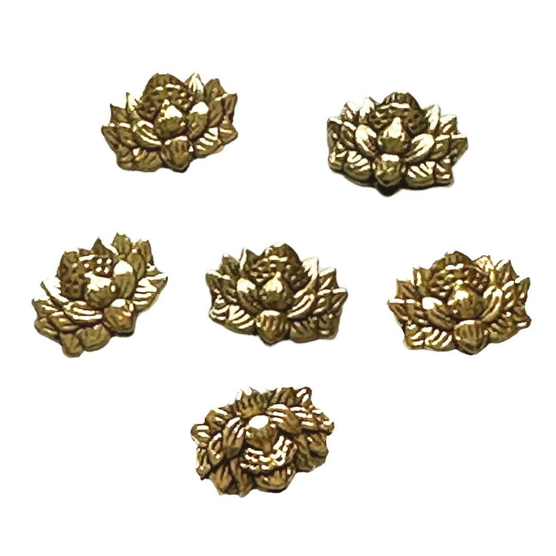 Lotus Flower Beads, 6 Pieces, Cast Zinc, Antique Gold Finish, Beading ...