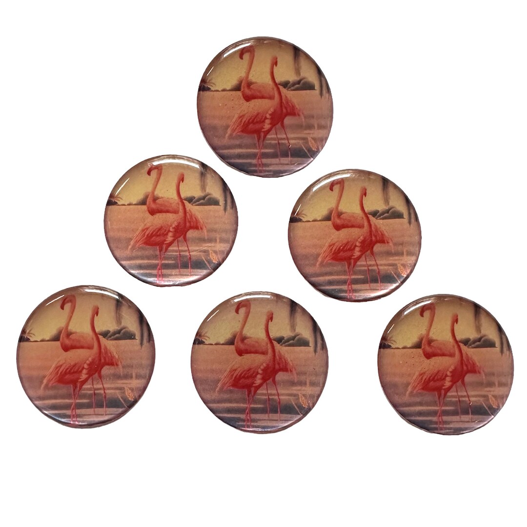 Flamingo Cabochons, 6 Pieces, Epoxy Resin Cabs, Vintage Jewelry ...