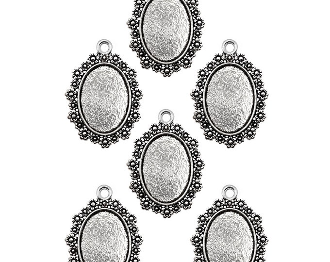 Floral Frame Pendants, 6 Piece, Mounts, Cast Zinc Alloy, Antique Silver ...