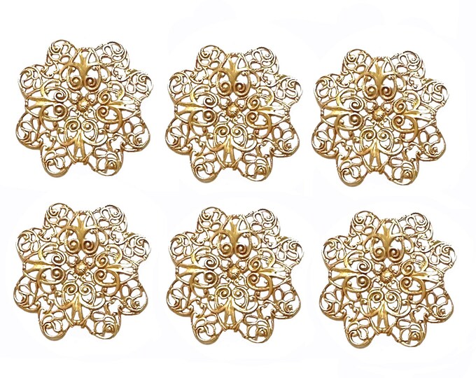 Brass Filigree Stampings, Set of 6 Pieces, Satin Gold Plate, Nickel ...