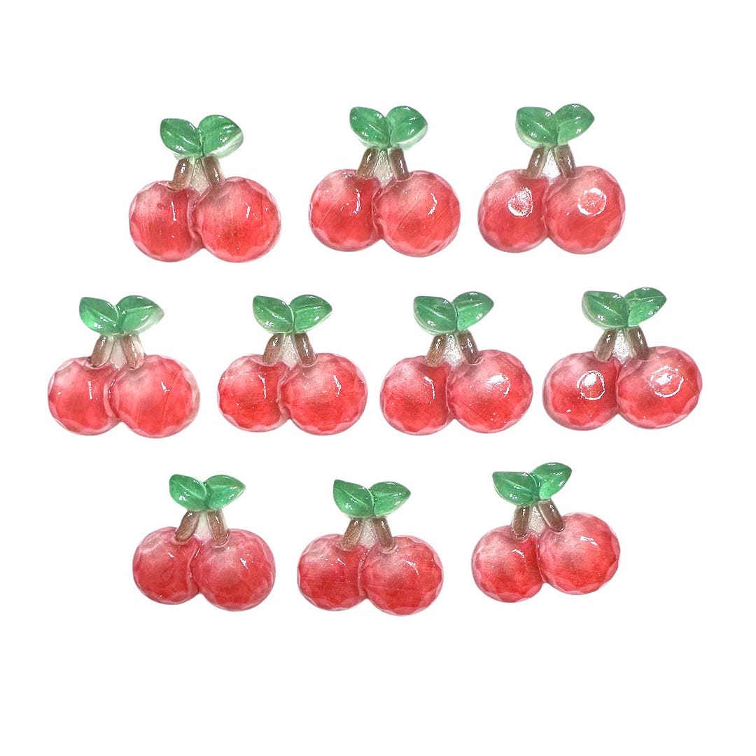 Red and Green Acrylic Cherry Embellishments, Flat Back, 19x22mm (10 ...