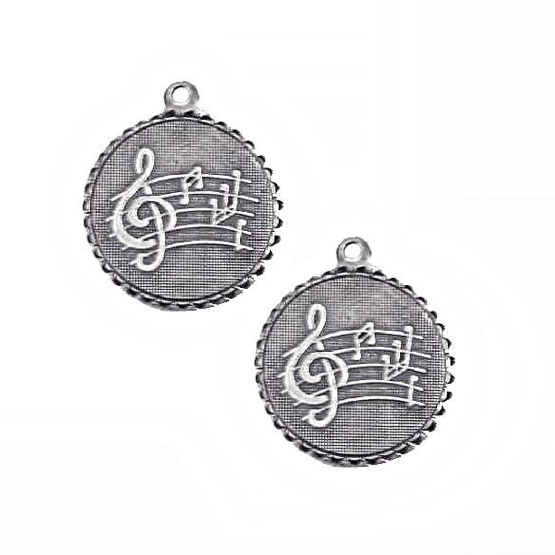 Set of 2 Music Note Charms, Silverware Silverplate, Antique Silver, B ...