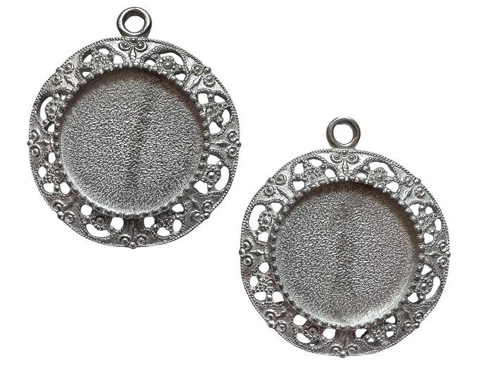 Pair of Cast Pewter Filigree Edge Pendant Mounts, Raw Pewter, B'sue by ...