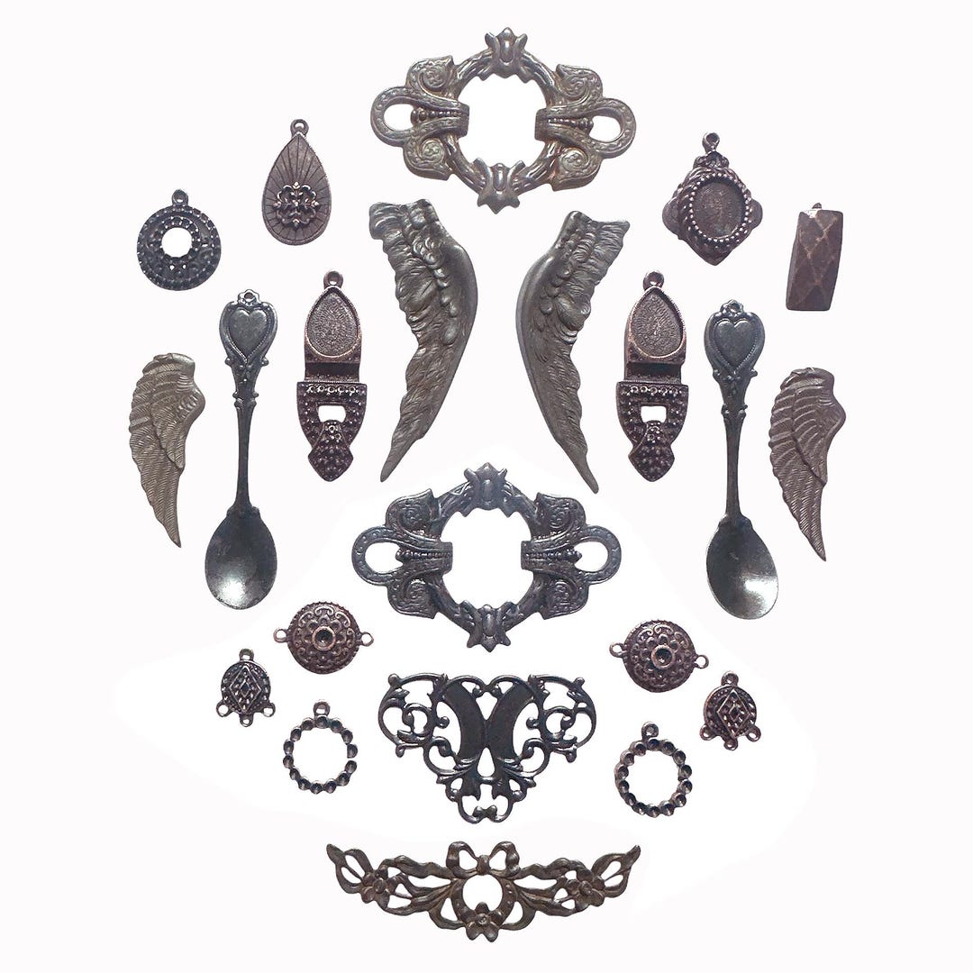Assorted Brass Stampings and 1928 Pewter Castings, Rusted Iron Pewter ...