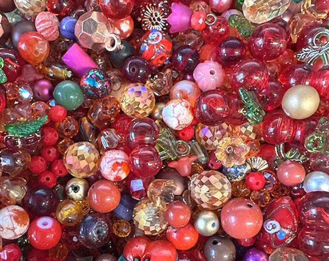 Glass and Acrylic Bead Mix, 4 + Ounces of Beads, Cherry Red Assortment ...
