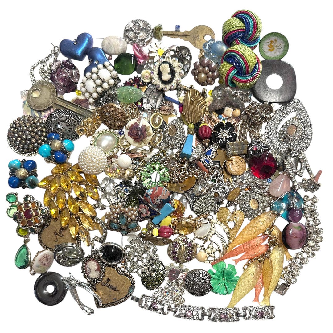 Large Assortment of Broken Bling, Jewelry Parts for Repurposing, Keys ...