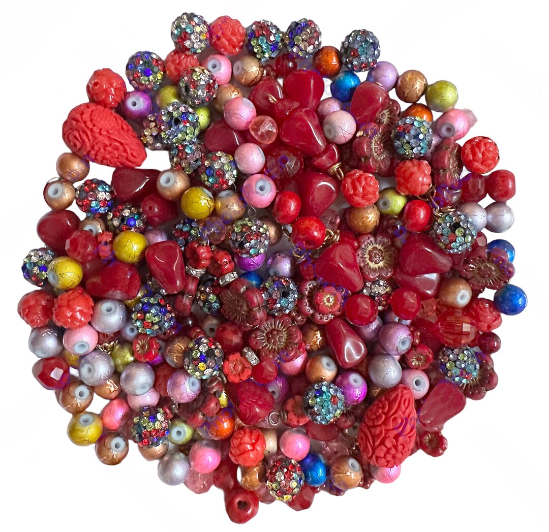 Red Bead Mix Czech Glass Spectra Beads Rhinestones and - Etsy
