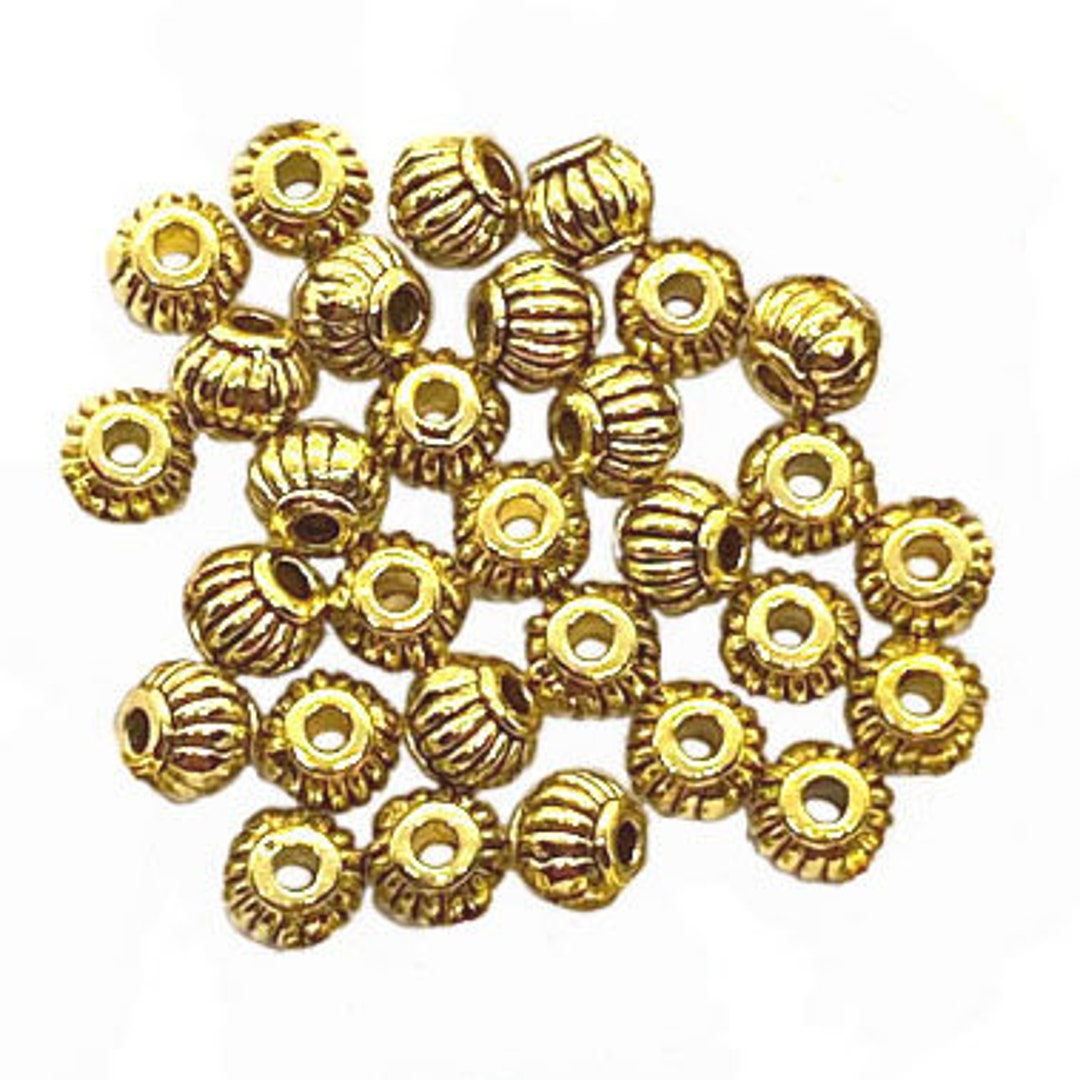 Tibetan Style Industrial Beads, 30 Pieces, Metal Beads, Ribbed Round ...