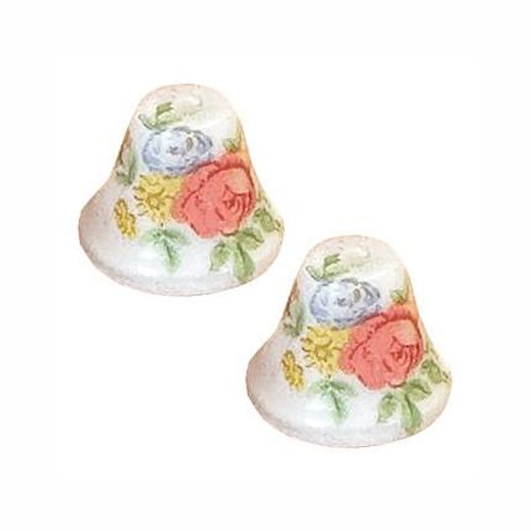 Vintage Japanese Glass Drilled Bell Beads, Floral Decal, 12 X 9mm ...