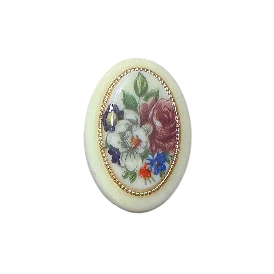 Vintage German Floral Cameo, Opaque Acrylic, Cream Border, Gold Trim ...