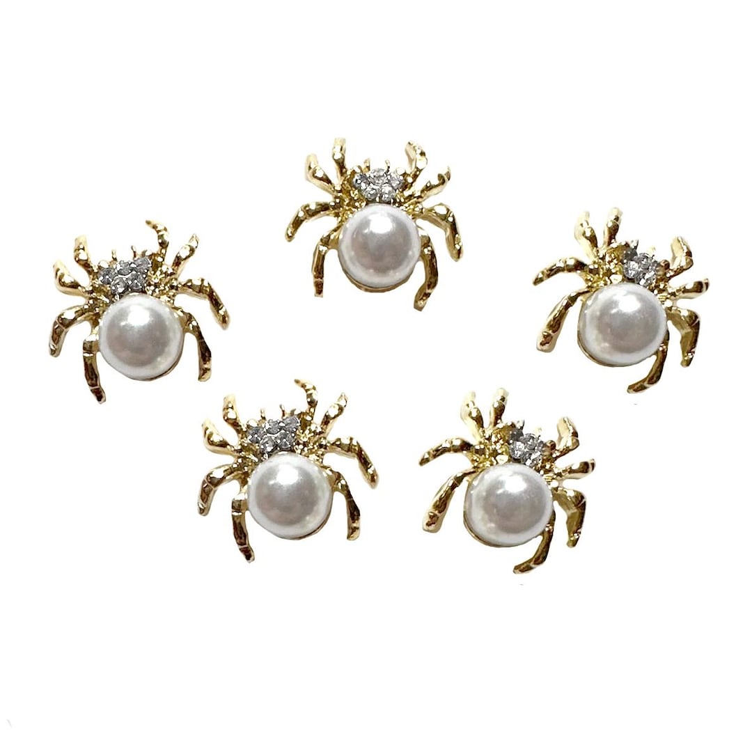Set of 6 Pearl and Rhinestone Spider Embellishments, Insect Jewelry ...