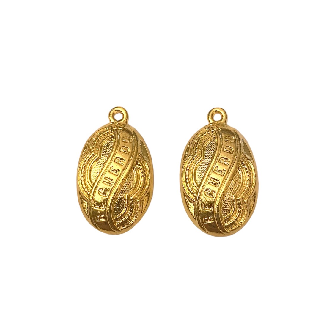 22K Gold Plated Pewter Pendants, 2 Pieces, Recuerdo Pendant, Spanish ...