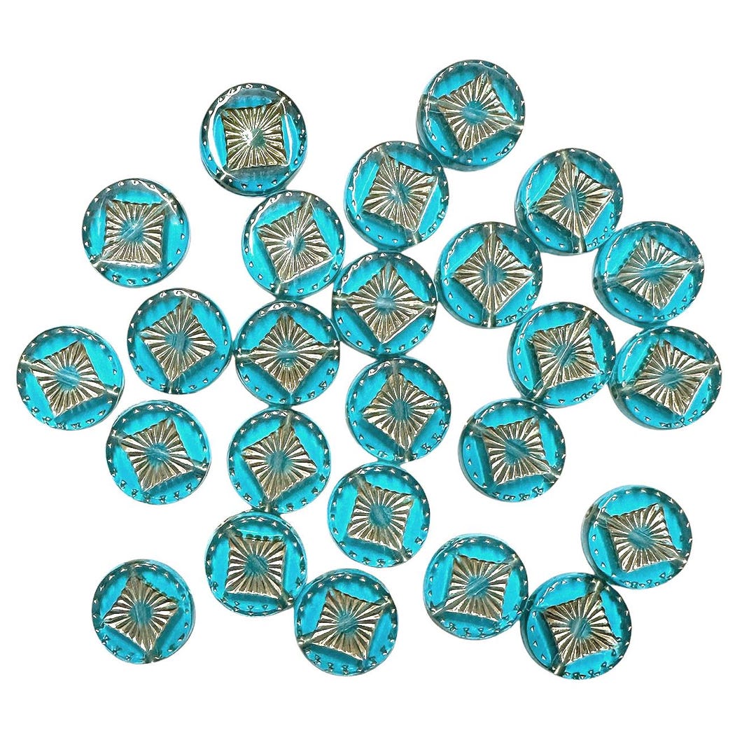 Round Acrylic Disc Beads, Starburst Diamond Design, 25 Pieces, Aqua ...
