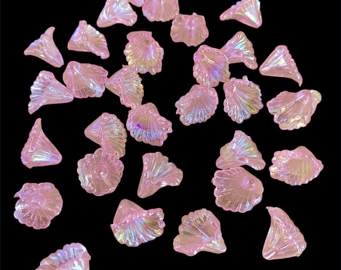 Transparent Pink Flower Beads, Lily, AB Finish, Beading Supplies, 10 X ...