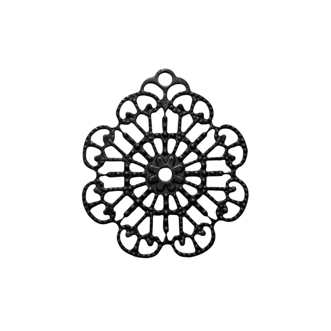 Small Filigree Pendant Drop, Matte Black Brass, Hanging Hole, Ebony ...