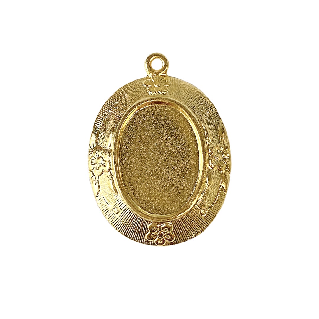 Floral Pendant Mount, 1 Piece, Cameo Mount, Brass Mount, 22K Satin Gold ...